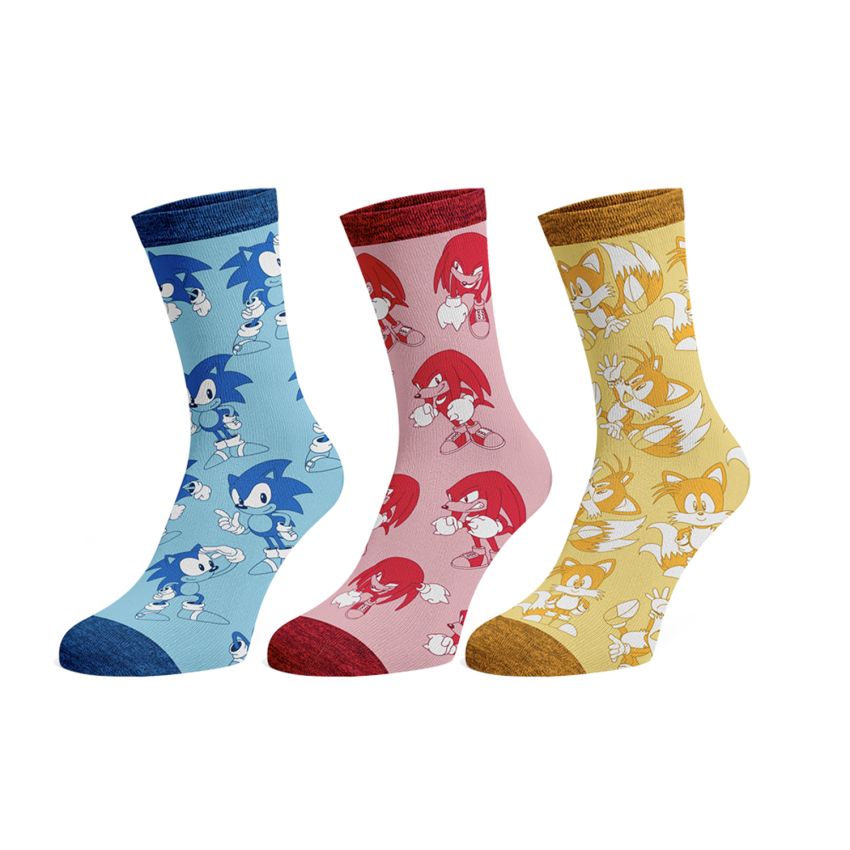 Bioworld | Sega Sonic The Hedgehog Knuckles Tails 3 Pack Socks Bioworld