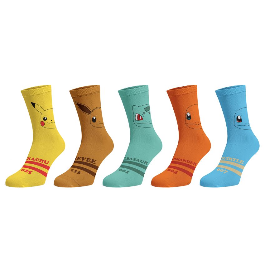 Bioworld | Pokemon Character Faces Pokedex Numbers 5 Pack Crew Socks ...