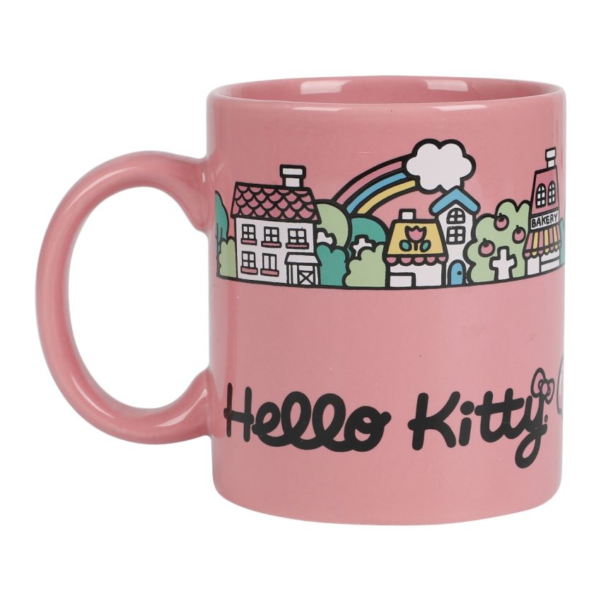 Bioworld | Hello Kitty City Background Pink 16oz Ceramic Mug Bioworld