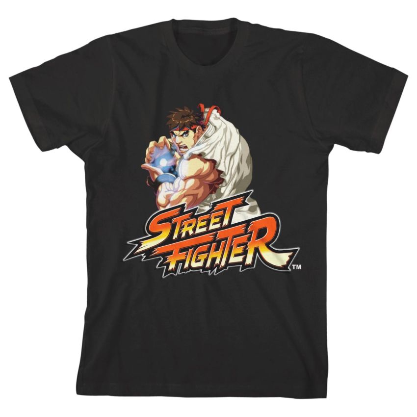 Bioworld | Street Fighter Ryu Fireball Kids Black T-Shirt Bioworld
