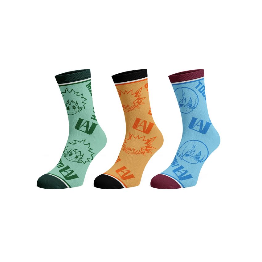 Bioworld | My Hero Academia Izuku & Friends 3 Pack Crew Socks Bioworld